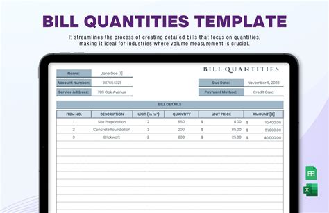 Bill Quantities Template In Excel Google Sheets Download Template Net