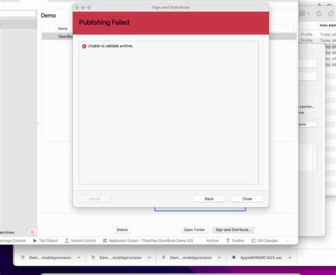 publishing file to apple app store failed unable to validate archive