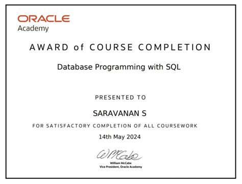 Oracleacademy Databaseprogramming Sql Saravanan Selvaraj