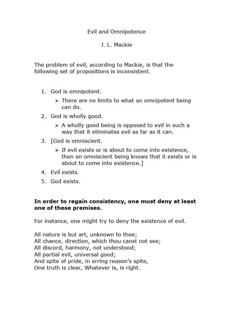 Evil And Omnipotence Notes Pdf Problem Of Evil Free Will