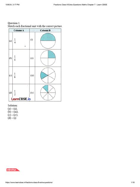 Fractions Class 6 Extra Questions Maths Chapter 7 Learn Cbse Pdf Mathematical Notation