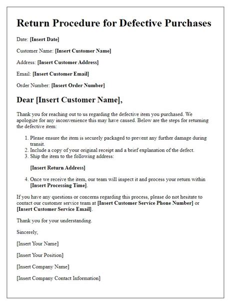 Letter Template For Defective Goods Return Process Free Samples In Pdf Letterin