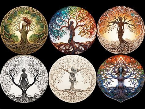 Tree Of Life Female Style Clipart Bundle Watercolor PNG Girl Etsy