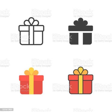 기프트 라인 솔리드 플랫 및 컬러 벡터 아이콘 편집 가능한 스트로크 픽셀 완벽한 모바일 및 웹용 개념에 대한 스톡 벡터 아트 및 기타 이미지 Istock