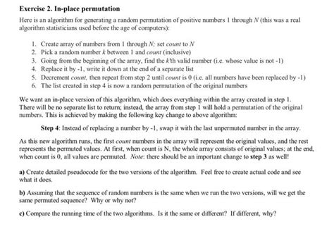 Solved Exercise 2 In Place Permutation Here Is An Algorithm Chegg Com