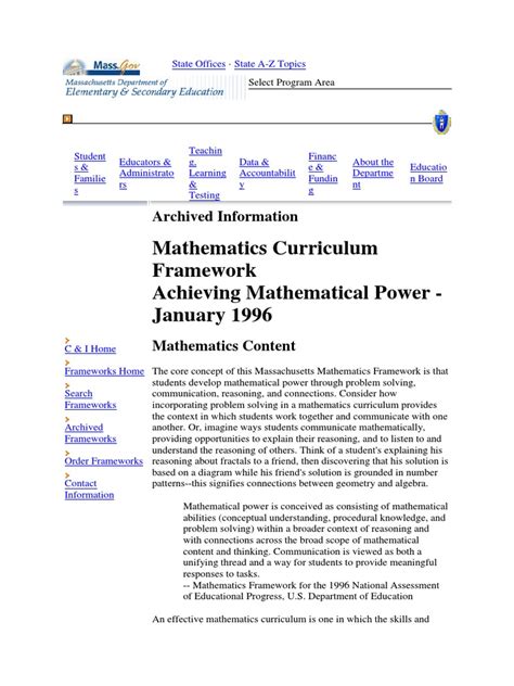 Mathematics Curriculum Framework Pdf National Council Of Teachers