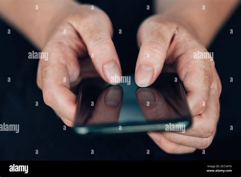 Female Hands Using Modern Mobile Phone To Type Text Message Selective Focus Stock Photo Alamy