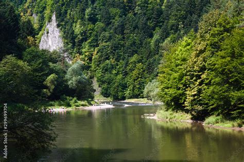 Dunajec River Gorge And Rygle Sokolicy Pieniny Mountains In Summer