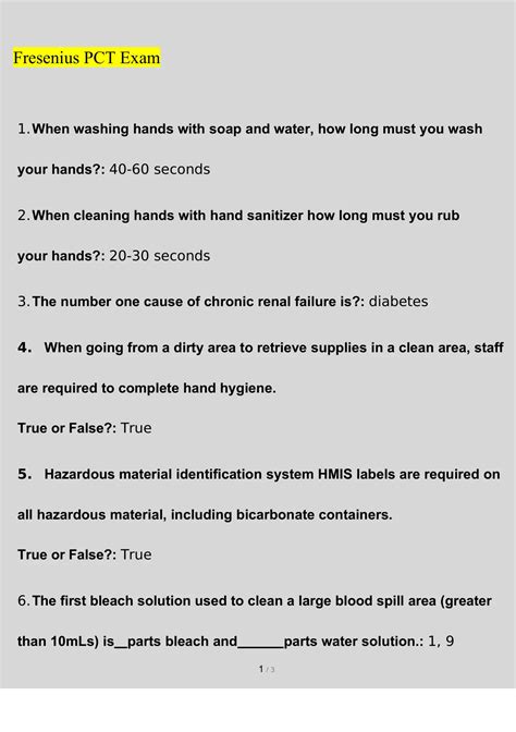 Fresenius Pct Exam 2025 Questions And Answers 2025 2026 Verified Answers Fresenius