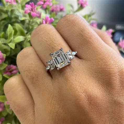 2ct Emerald Cut Engagement Ring Unique 14k White Gold Marquise Cut