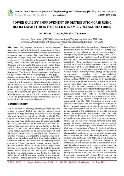 Pdf Power Quality Improvement Of Distribution Grid Using Ultra Capacitor Integrated Dynamic