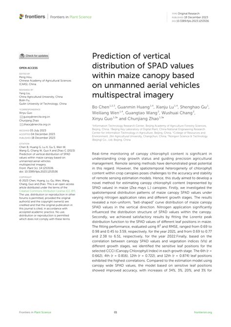 Pdf Prediction Of Vertical Distribution Of Spad Values Within Maize Canopy Based On Unmanned