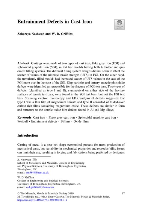 Pdf Entrainment Defects In Cast Iron