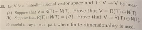 solved let v be a finite dimensional vector space and t v