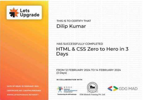 Completed Html And Css Course At Let Dilip Kumar Posted