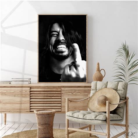Dave Grohl Middle Finger Music Poster Nirvana Print Retro Black And