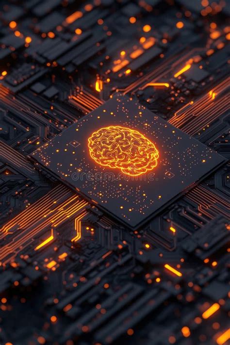A Futuristic Circuit Board Featuring A Glowing Brain Component Stock Image Image Of Glowing