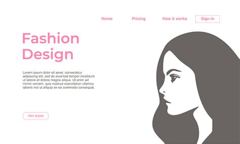 여성 색상과 귀여운 소녀 얼굴 패션 디자인 방문 페이지 템플릿 벡터 일러스트 레이 션 Eps 10 고객 참여에 대한 스톡 벡터 아트 및 기타 이미지 Istock