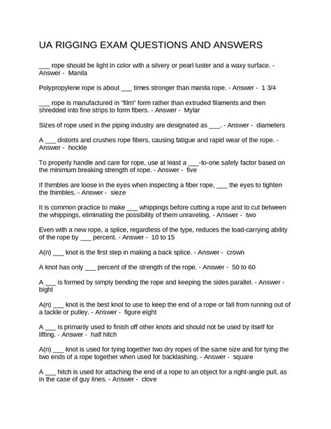 Ua Rigging Exam Questions And Answers Exams Nursing Docsity
