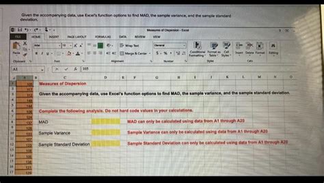 given the accompanying data use excel s function