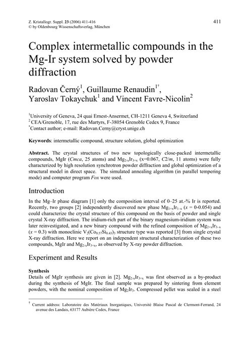 Pdf Complex Intermetallic Compounds In The Mg Ir System Solved By