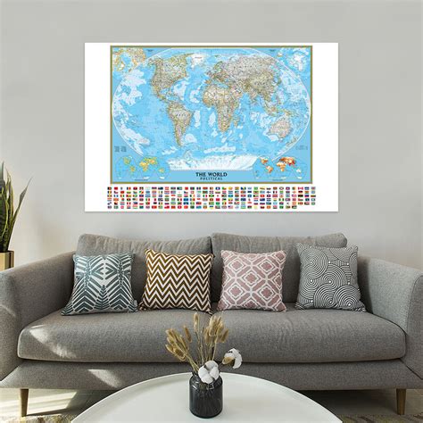 World Map Wall Poster 150x225cm World Political Map With Vegetation