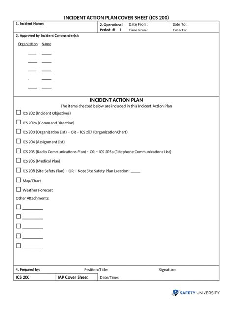 Hics 200incident Action Plan Iap Cover Sheet Docx Doc Template