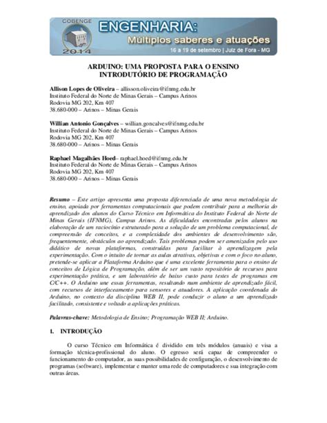 Pdf Arduino Uma Proposta Para O Ensino IntrodutÓrio De ProgramaÇÃo