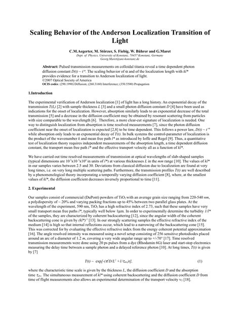 Pdf Scaling Behavior Of The Anderson Localization Transition Of Light