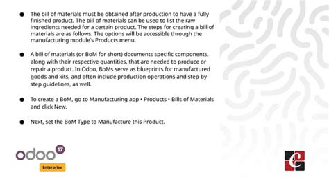 Bills Of Material BoM In Odoo Odoo Slides PPTX