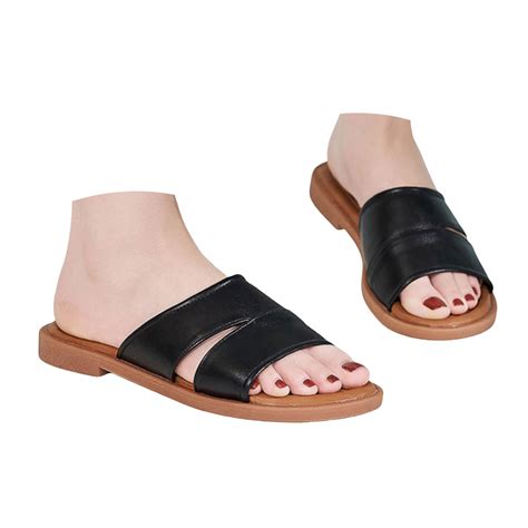 Dakaela Womens Dressy Flat Sandals Comfortable Slip On Leather Slides