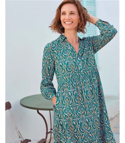 Multi Ikat Print 100 Viscose Open Collar Viscose Dress