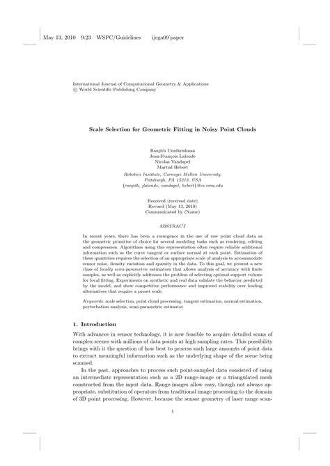 Pdf Scale Selection For Geometric Fitting In Noisy Point Clouds