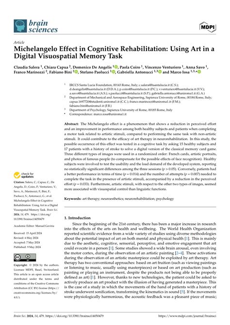 Pdf Michelangelo Effect In Cognitive Rehabilitation Using Art In A Digital Visuospatial
