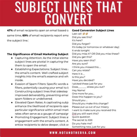 Free Subject Lines Handout NOT ANOTHER VIRTUAL ASSISTANT