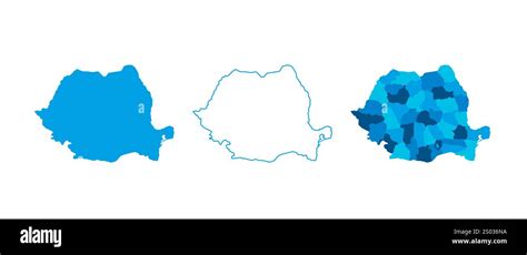 Romania Set Of Three Maps Solid Map Outline Map And Map Highlighting