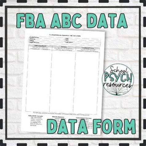 FBA ABC Behavior Data Form Assessment Babe Psychologist Behavior Special Ed Special Education