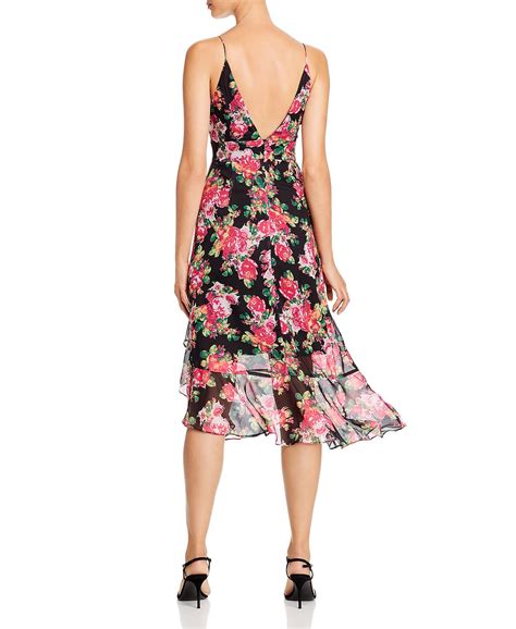 Aqua Womens Pink Floral Ruffled Midi Dress Couturepoint