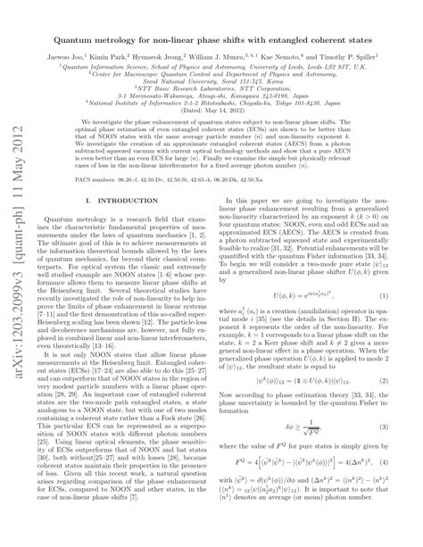 Pdf Quantum Metrology For Non Linear Phase Shifts With Entangled Coherent States