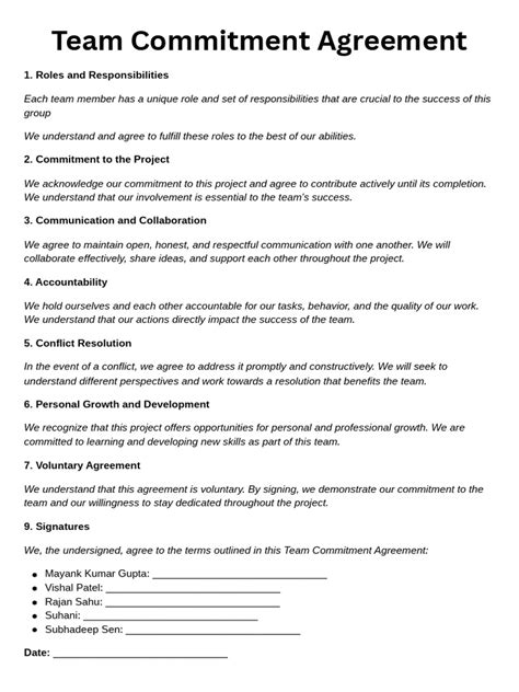 Team Commitment Agreement Pdf Career And Growth