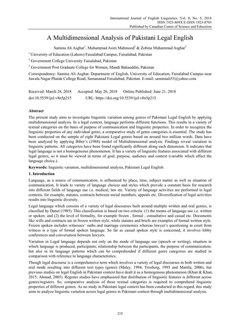 Pdf A Multidimensional Analysis Of Pakistani Legal English