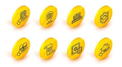 손에 돼지 저금통 방패가있는 금고 문서 생명 보험 집 홍수 위치 및 아이콘을 설정하십시오 벡터 3차원 형태에 대한 스톡 벡터 아트 및 기타 이미지 Istock