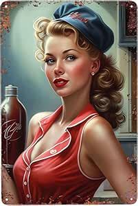 Pin Up Girl Tin Sign Vintage Metal Tin Sign Retro Garage Sign Plaque