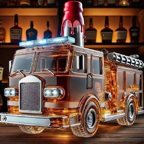Fire Truck Shaped Whiskey Decanter 10oz Hand Carved Glass Liquor