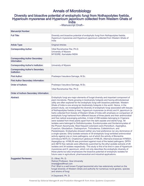Pdf Diversity And Bioactive Potential Of Endophytic Fungi From