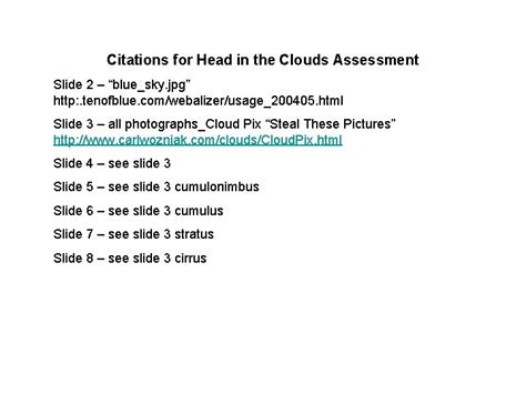 Head In The Clouds Assessment Name Example Of