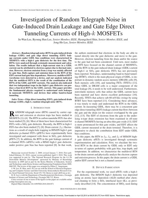 Pdf Investigation Of Random Telegraph Noise In Gate Induced Drain