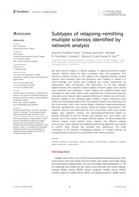 Pdf Subtypes Of Relapsing Remitting Multiple Sclerosis Identified By Network Analysis