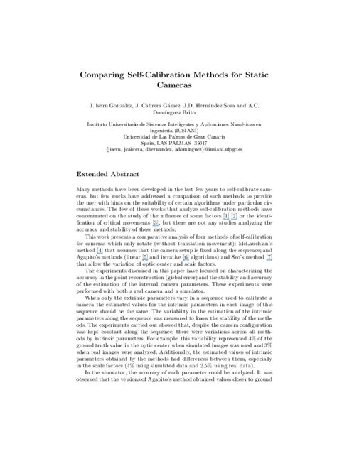 Pdf Evaluating Self Calibration Techniques For Cameras