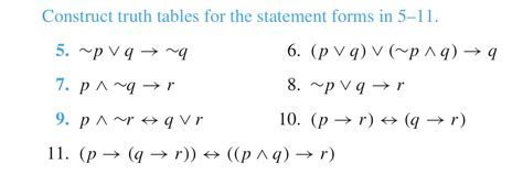 Solved Construct Truth Tables For The Statement Forms In